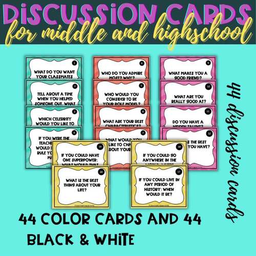 Back to school discussion prompt cards for middle and highschool