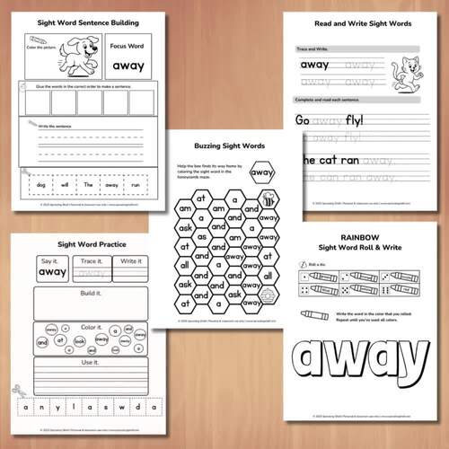 Sight Word Activities for "Away" | Pre-Primer Sight Word | 5 Worksheet Pack