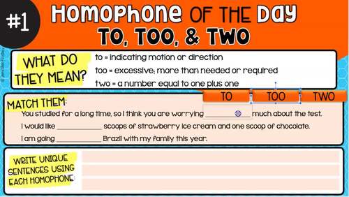 Homophone of the Day | Homophones Practice with Google Slides™ | TPT