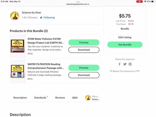 STEM WATER FILTER PROJECT and WATER FILTRATION Reading Passage BUNDLE