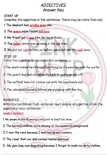 Adjectives and Adverbs - Grammar Worksheets with Answers | TPT