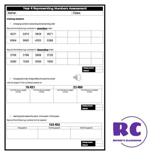 Year 4 Representing Numbers Assessment by Teaching with Ruthee | TPT