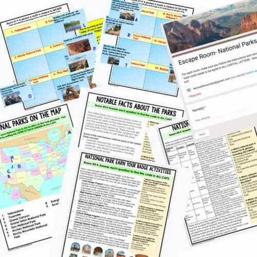 National Parks Digital Escape Room, Breakout Room, Activity Pages No Prep