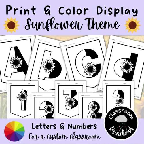 Print and Color Sunflower Alphabet Décor Letters and Numbers for Displays