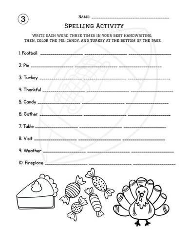 Fall Activity Worksheets: Early Elementary Spelling, Mazes, Math