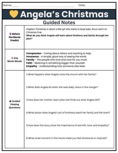 Angela’s Christmas – Guided Movie Notes & HOTS Challenge (Canva Editable)