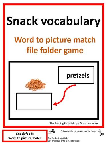 Snack vocabulary word to picture match file folder game for Special ...