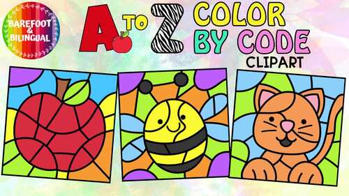 Color by Code A to Z Beginning Sounds Clipart | Phonics Templates | 53 ...