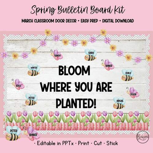 Spring Bee Bulletin Board Kit: March Decor | Editable Classroom Door