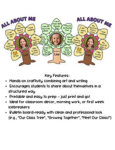 All About Me Tree Craft Back to School Bulletin Board Activity Getting ...