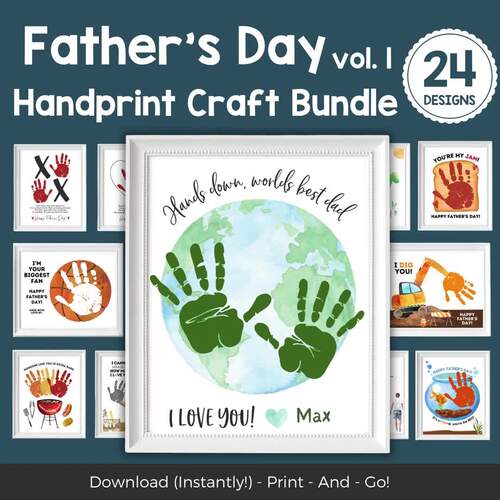 Fathers Day Handprint Art BUNDLE of 24 - Handprint Craft Keepsake Gift ...