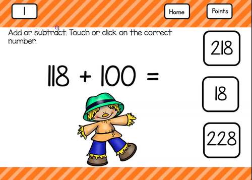 Add 100 Subtract 100 Scarecrow Halloween for Google Classroom™ Distance ...