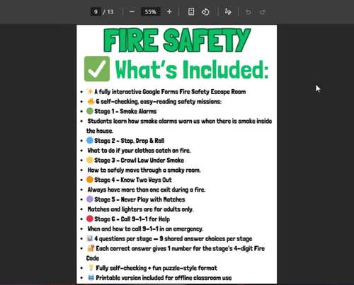 Fire Prevention Reading Escape Room | K–2 | Safety Rules Google Form