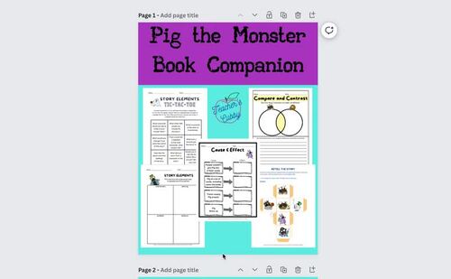 Book Companion for Pig the Monster by Aaron Blabey by Teacher's Cubby