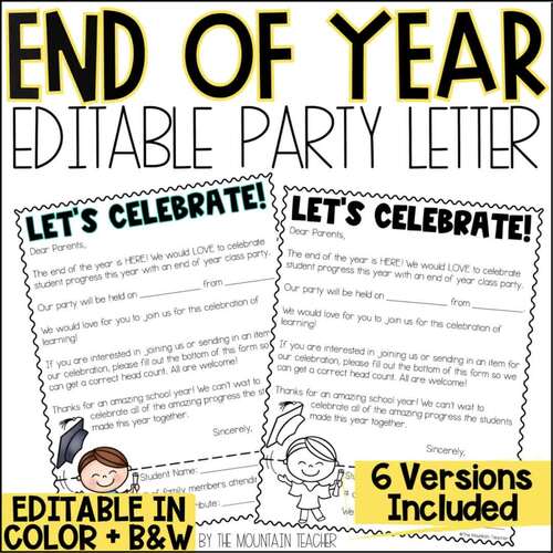 Editable End of Year Party Letter for Parents Template for Summer Parties