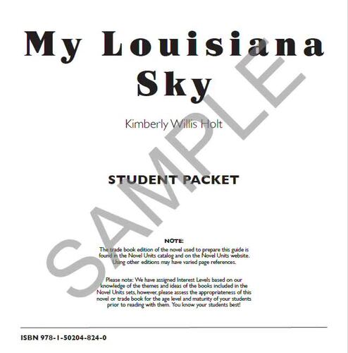 My Louisiana Sky Novel Units® Student Packet Novel Study | TPT