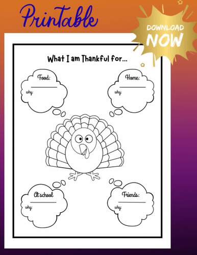 Thanksgiving Thankful Turkey Coloring Page | Kids Gratitude Activity ...