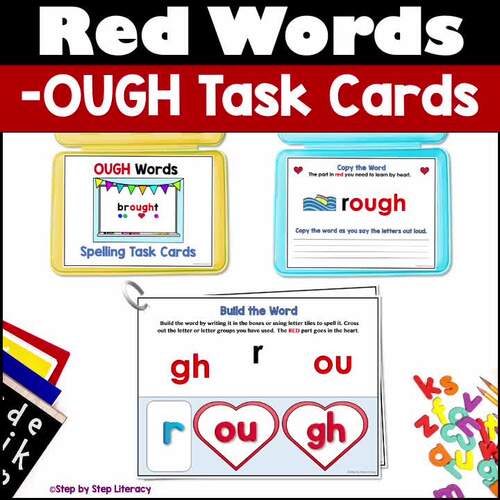 OUGH Heart Words Red Words Spelling Task Cards | Orton-Gillingham