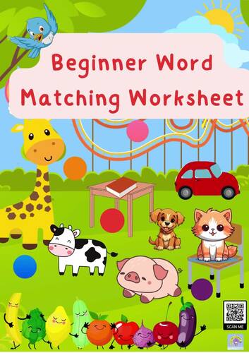 Matching Words Vocabulary Worksheets for Kindergarten & 1st Grade
