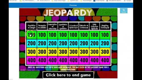 Intro to Statistics Jeopardy Review Game using DIGITAL SELF CHECKING ...