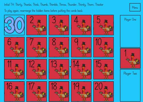 Digital Thanksgiving Articulation Memory Game by Jennie's Speech Room