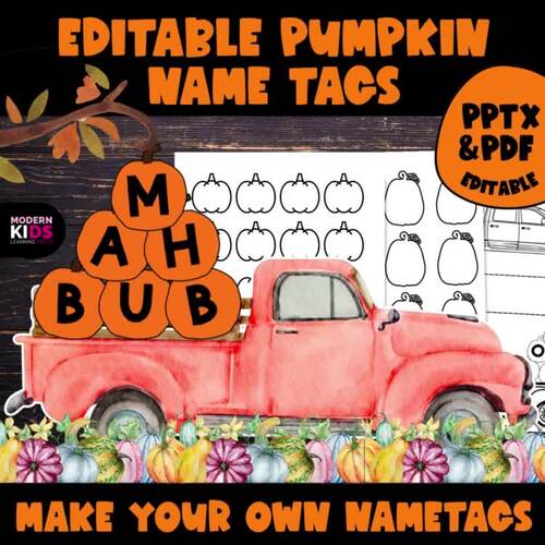 Editable Pumpkin Name Tags - Truck with Pumpkins Bulleting Board