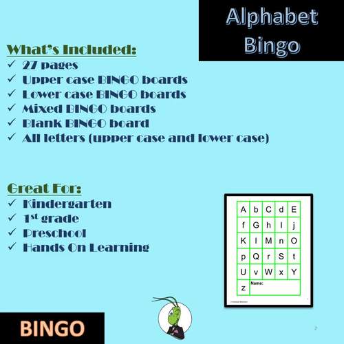 Alphabet Bingo Game Printable PreK Worksheets by Grasshopper Mathematics