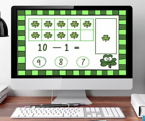 St Patricks Day Subtraction with Pictures Within 10 Boom Cards | Take Away
