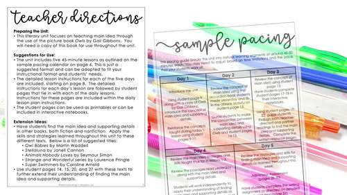 Main Idea Interactive Notebook Read Aloud Unit | Use With Picture Book Owls