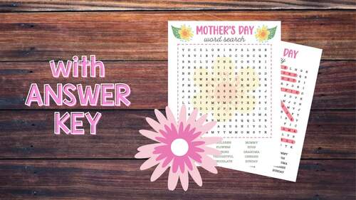 Mother's Day Word Search with Answers, Printable Word Game | TPT