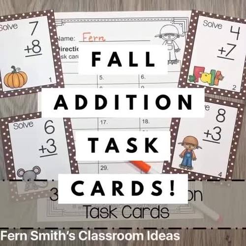 Fall Addition Task Cards by Fern Smith's Classroom Ideas | TPT