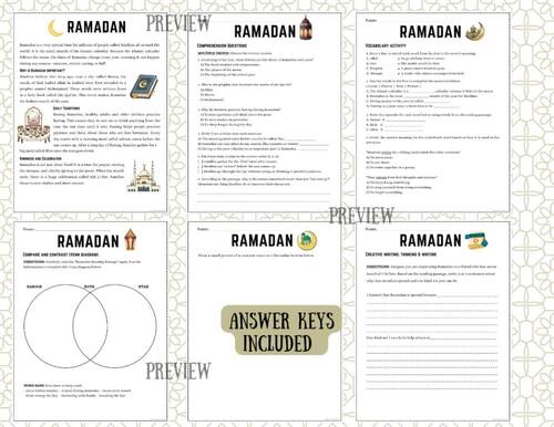 Ramadan Reading Comprehension & Questions Worksheet Holidays Islam For ...
