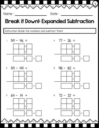 Break Apart Expanded Form 2 Digit Subtraction No Regrouping Worksheets ...