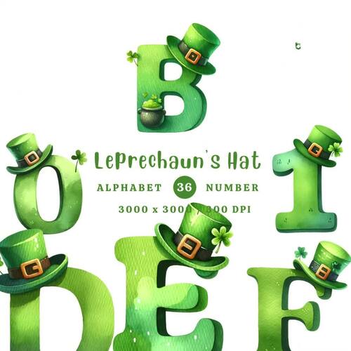 Leprechaun's Hat Watercolor Alphabet & Number PNG by Adorable Clipart