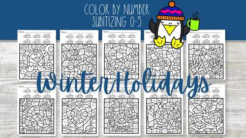 Math Color By Number * Subitizing Numbers 0-5 * Winter Holidays and Events