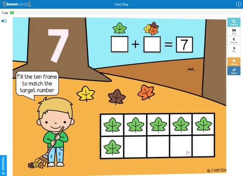 Kindergarten Fall Math Boom Cards | Ten Frame Addition 0-10 by Ever Joyful