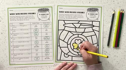 St. Patrick's Day Coloring Pages Language Arts Color by Number | TPT