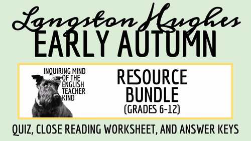 "Early Autumn" by Langston Hughes Quiz and Close Reading Analysis Worksheet
