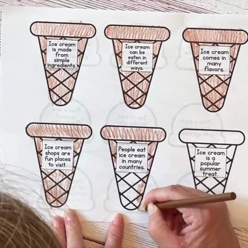 Main Idea and Details Printable and Matching Ice Cream Game | TPT