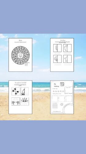 Beach Holiday Activity Book, Vacation Activities, Summer Coloring Pages,