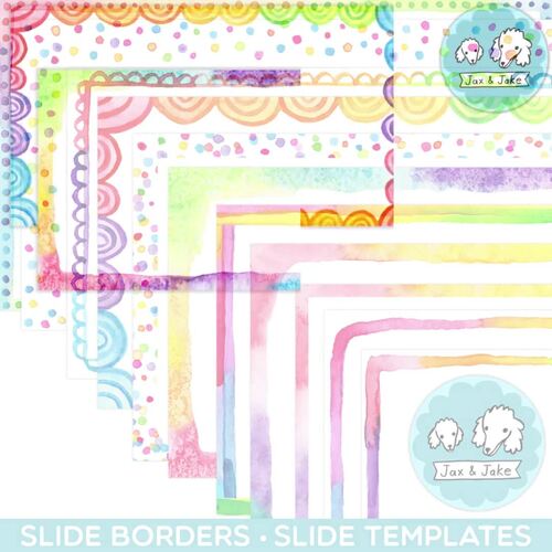 Rainbow Watercolor SLIDE Border Clipart, Editable Google Slides Templates
