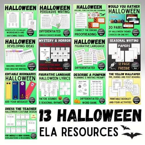 Halloween ELA BUNDLE of October Activities (Reading, Writing, Speaking) Fun