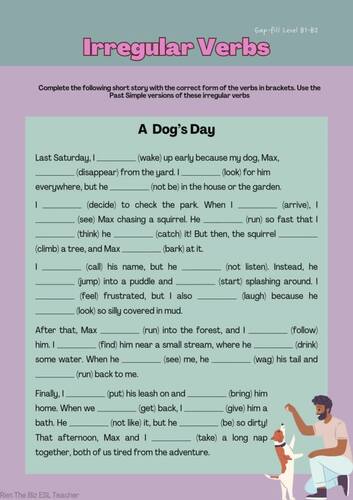 Past Tense Irregular Verb Grammar Worksheet for ESL Students: Gap-Fill Fun!