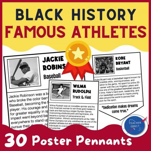 Black History Month Pennants Posters Famous Athletes Sports Classroom Decor