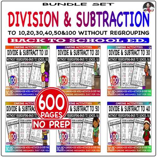 Division & Subtraction to 10 - 100 without regrouping Bundle Set - BTS ...