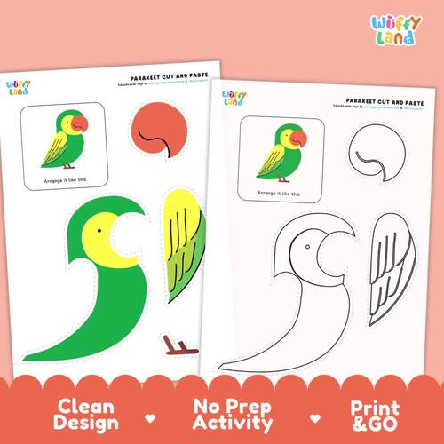 Parakeet Craft Cut and Paste & Coloring Pages | Tropical Bird Pet Activity