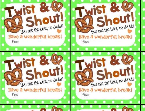 Pretzel Snack Winter Holiday Gift Tag- Twist & Shout! You are the best ...