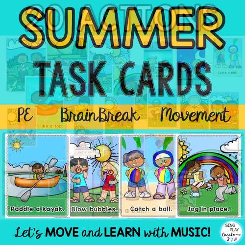 Summer Movement Task Cards: Brain Breaks, PE, Fitness, Movement Activity