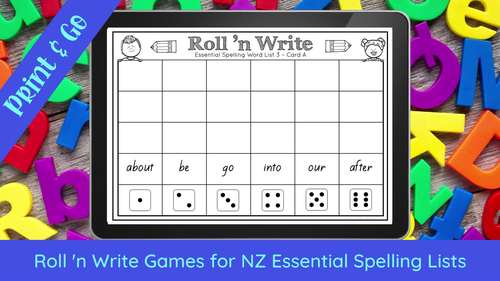Roll & Write Spelling Game Cards - NZ Essential Lists 1 - 10 plus ...
