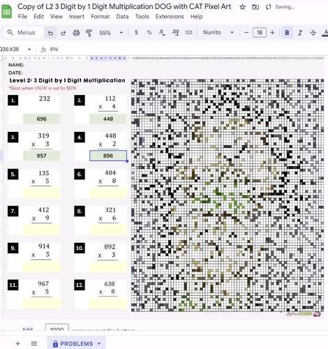 3 Digit by 1 Digit Multiplication Google Sheets Digital Pixel Art Math ...